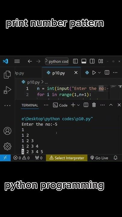 Print Number Pattern Left Half Side In Python Shorts Feedshorts Viralvideo Vscode Python