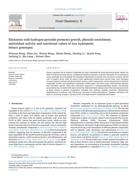 Pdf Elicitation With Hydrogen Peroxide Promotes Growth Phenolic Enrichment Antioxidant