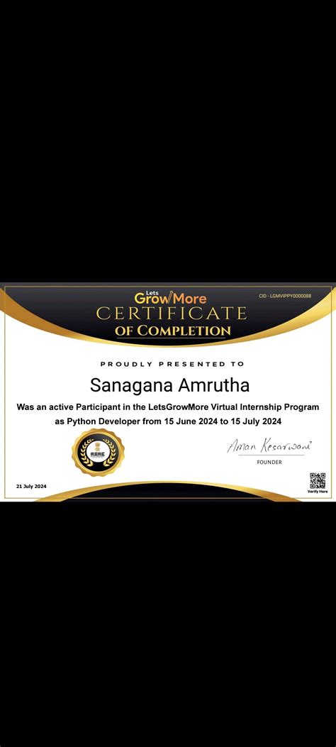 amrutha sanagana on linkedin letsgrowmore internship pythonprogramming