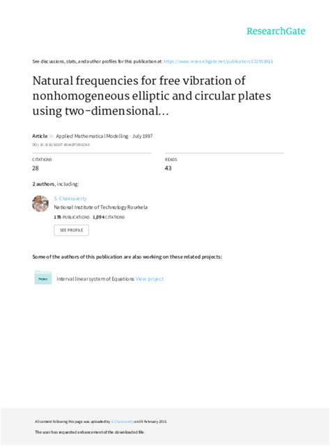 Pdf Natural Frequencies For Free Vibration Of Nonhomogeneous Elliptic And Circular Plates