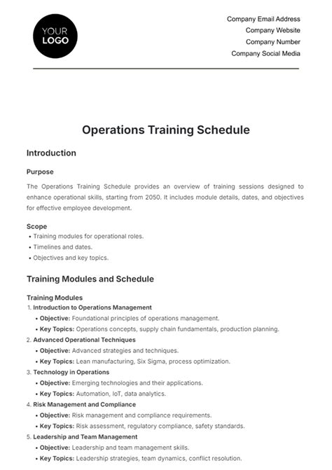 Free Training Schedule Templates Editable And Printable