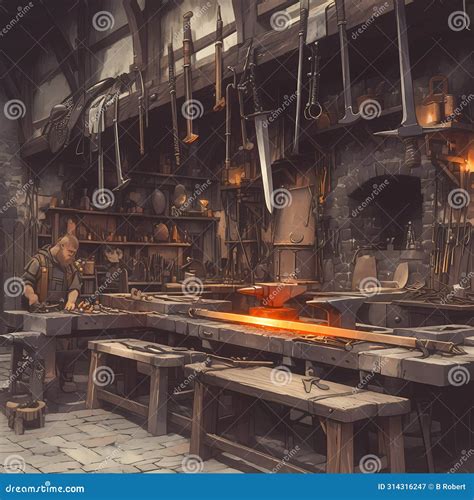 Medieval Craftsmanship: a Journey into the Heart of Blacksmithing Stock Illustration ...