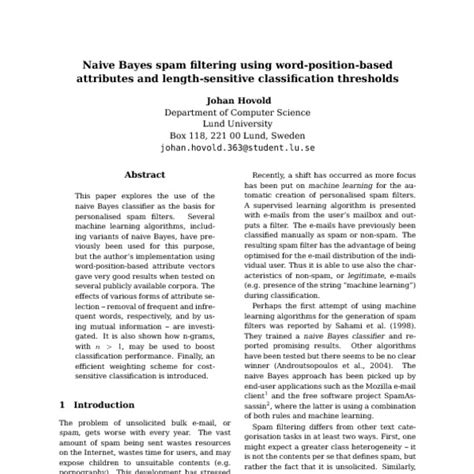 Naive Bayes Spam Filtering Using Word Position Based Attributes And