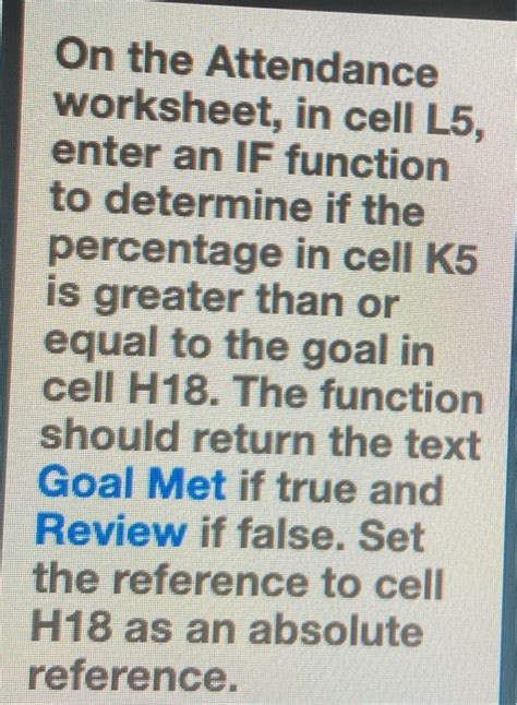 Solved On The Attendance Worksheet In Cell L5 Enter An If
