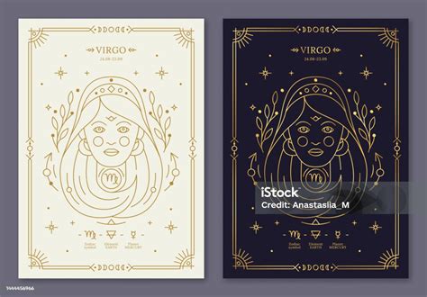 처녀 자리 조디악 별자리 어두운 네이비와 화이트 카드 세트에 황금 표지판 점성술 기호에 대한 스톡 벡터 아트 및 기타 이미지 점성술 기호 카드 여가활동 게임 달 하늘