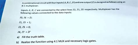 A Combinational Circuit With Four Inputs A B C D And One Output Z Is