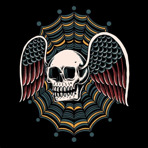 Traditional Flying Skull For T Shirt Design Buytshirtdesigns