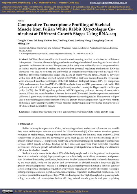 Pdf Comparative Transcriptome Profiling Of Skeletal Muscle From