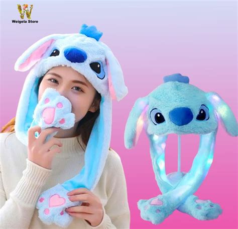Stunning Stich Plush Hats Funny Ears Flap Moving Jumping Caps With