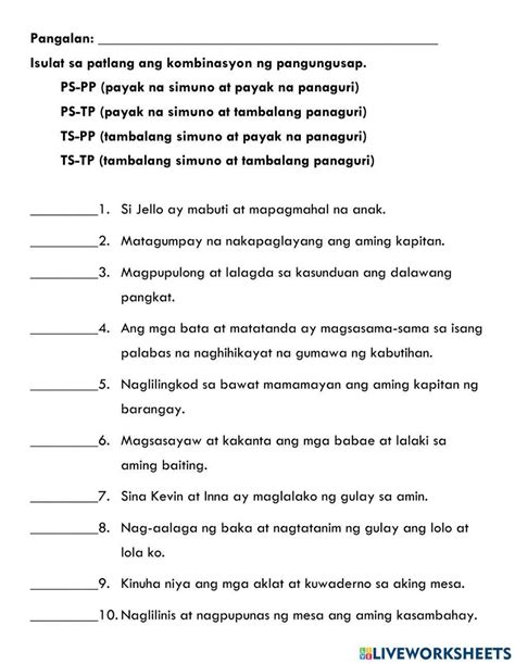 Pagsasanay Sa Mga Uri Ng Pangungusap Worksheet