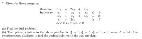 Solved Given The Linear Program A Find The Dual Chegg