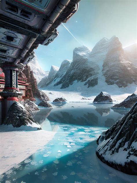 Space Base And Futuristic Building On Frozen Alien Planet Generative Ai Illustration Science