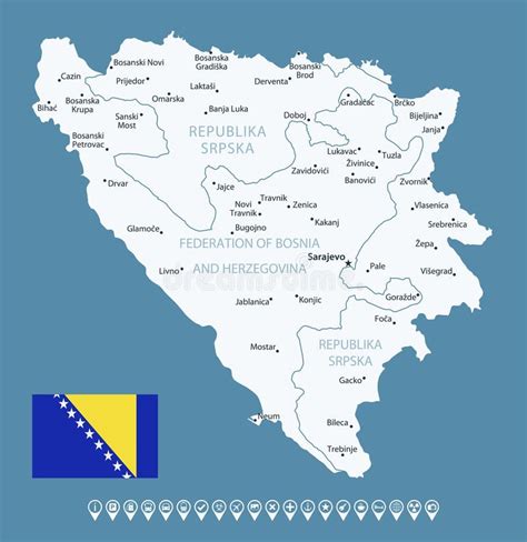 Bosnia And Herzegovina Detailed Country Map With Cities And Regions