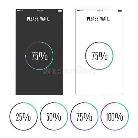 phone screen with loading percentage marks icons progress bar stock