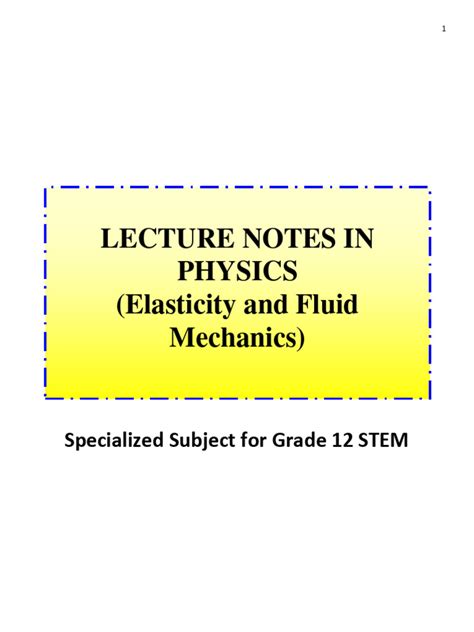 Lecture Notes In Elasticity Pressure 2024 Pdf Buoyancy Elasticity