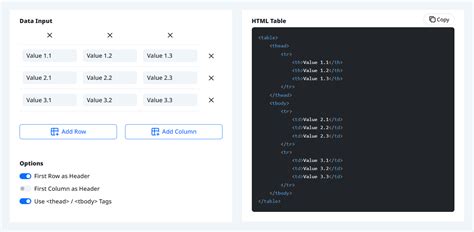 Генератор Html таблиц Бесплатный онлайн инструмент без регистрации