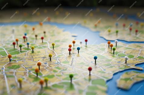 Premium Photo A Close Up Image Of A Map With Pins Strategically Placed On Various Locations