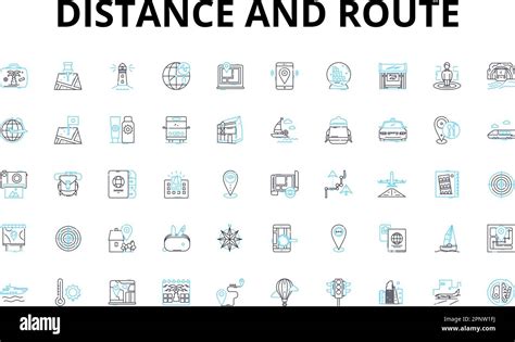 Distance And Route Linear Icons Set Navigation Direction Journey Route Travel Path