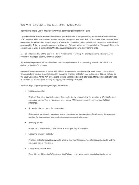 Hello World Using Vsphere Web Services Sdk Pdf Application
