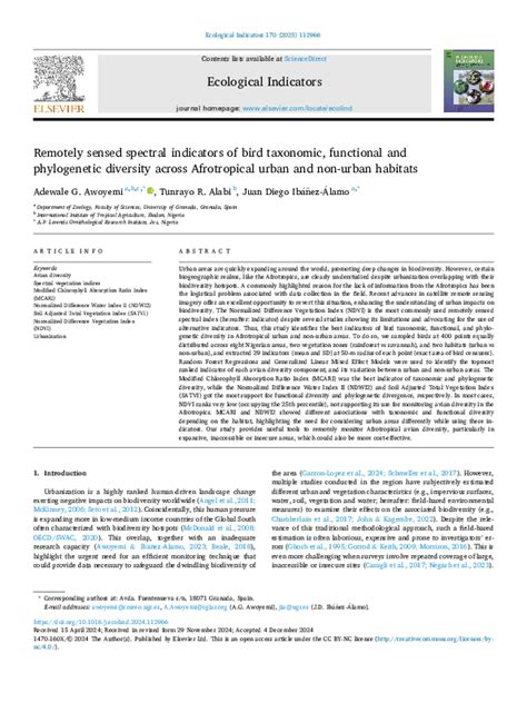 Pdf Remotely Sensed Spectral Indicators Of Bird Taxonomic Functional And Phylogenetic