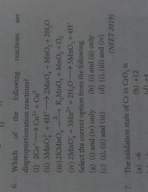 Neet 2019 7 The Oxidation State Of Cr In Cro5 Is Filo
