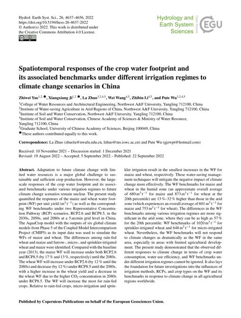 Pdf Spatiotemporal Responses Of The Crop Water Footprint And Its Associated Benchmarks Under