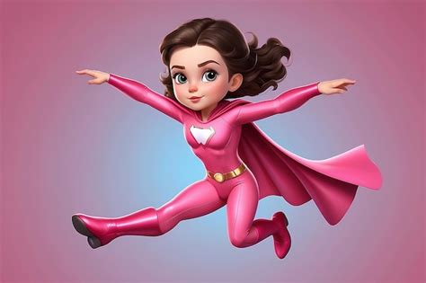 Premium Photo Cute Brunette Girl In Pink Superhero Comics Costume