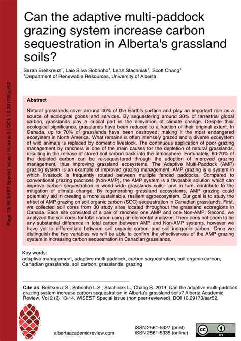 Pdf Can The Adaptive Multi Paddock Grazing System Increase Carbon Sequestration In Albertas