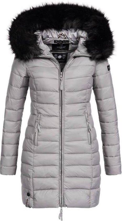 Marikoo Gewatteerde Dames Winterjas Met Bontkraag Grijs Bol