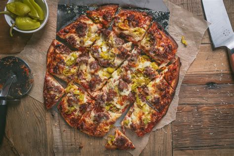 Spicy Chicago Thin Crust Sausage And Pepperoncini Pizza Tavern Style