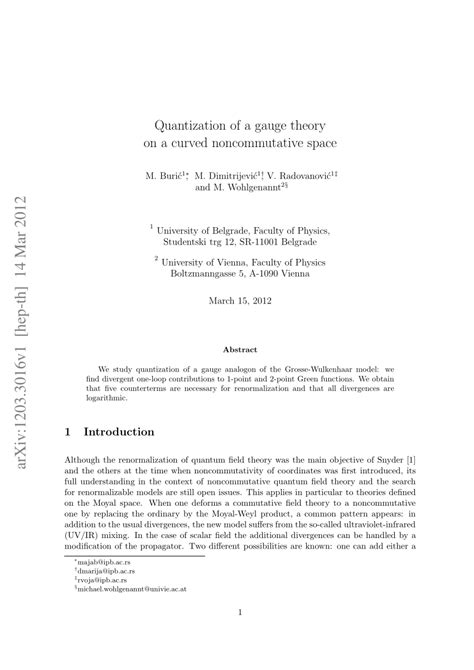 Pdf Quantization Of Gauge Theory On A Curved Noncommutative Space