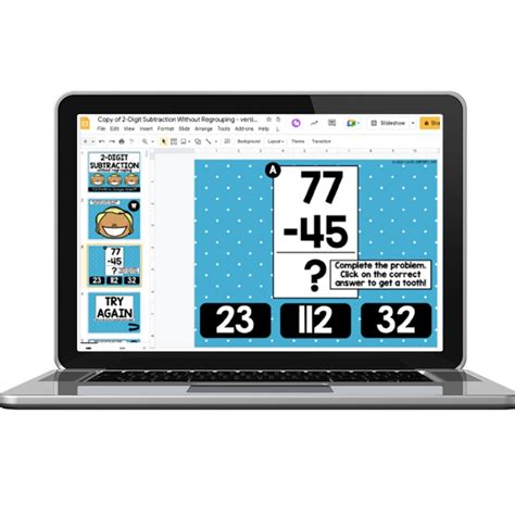 Digital 1st And 2nd Grade Math Toothy® Task Cards 2 Digit Subtraction Without Regrouping