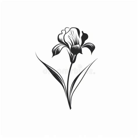 Minimalistic Black And White Iris Tattoo Design Stock Illustration