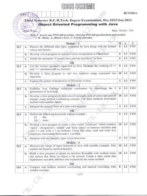 Vtu Exam Question Paper With Solution Of Bcs306a Object Oriented Programming With Java Jan 2024