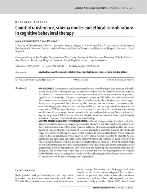 Pdf Epa 1344 Countertransference Schema Modes And Ethical Considerations In Cognitive