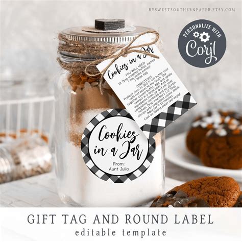 Editable Cookie In A Jar Instructions Tag And Sticker Printable Cookie