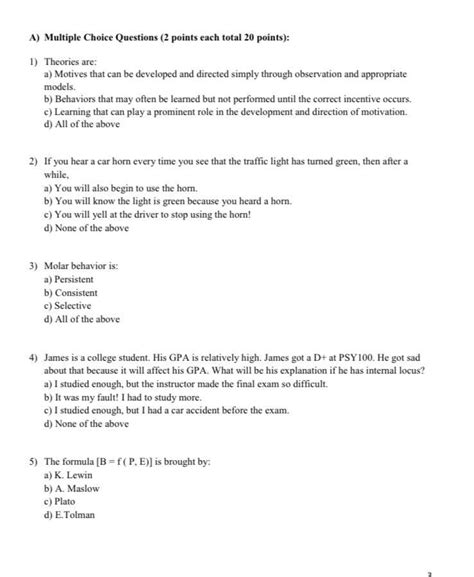 solved a multiple choice questions 2 points each total 20