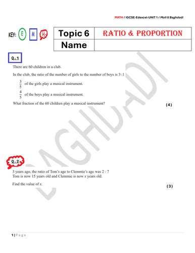 Unit1 Topic6 Igcse Ratio And Proportion Teaching Resources