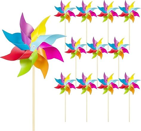 Hoosun 12 Pack Rainbow Pinwheels For Yard And Garden
