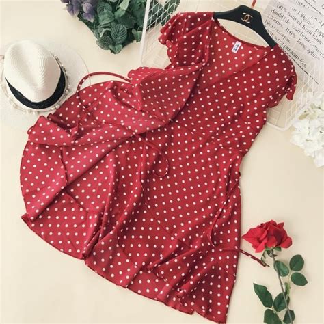 Lucuna Short Sleeve Dotted A Line Dress Yesstyle