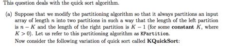 Solved This Question Deals With The Quick Sort Algorithm Chegg
