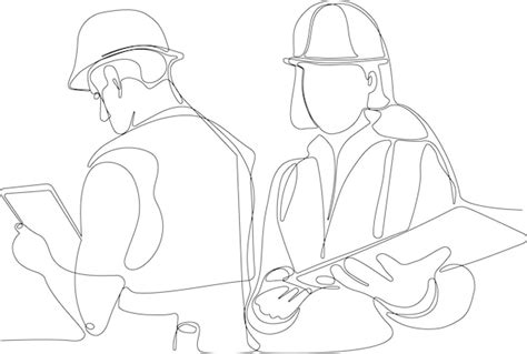 Premium Vector A Drawing Of A Man And A Woman Wearing A Hard Hat