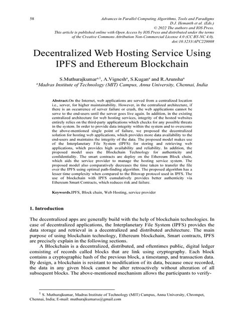 Decentralized Web Hosting Service Using Ipfs And E Pdf World Wide