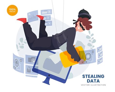 premium vector stealing data phising with thief hacker steal folder