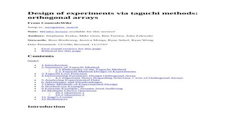 Pdf Design Of Experiments Via Taguchi Methods Orthogonal Arrays