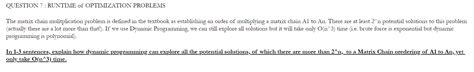 Solved Question 7 Runtime Of Optimization Problems The