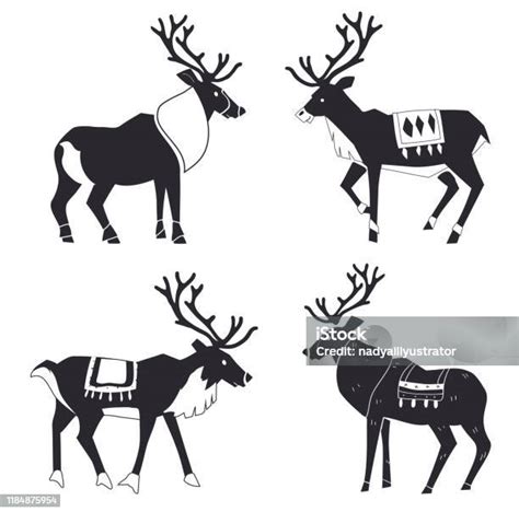 순록 실루엣 스칸디나비아 스타일입니다 메리 크리스마스와 새해 디자인 요소 포스터 배너 초대장 축하 엽서 12월에 대한 스톡 벡터 아트 및 기타 이미지 Istock