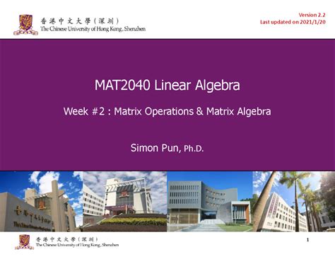 Mat2040 Week02 Lecture Notes 2 1 Mat2040 Linear Algebra Week 2 Matrix Operations And Matrix
