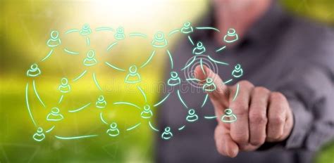 Man Touching A Social Network Concept Stock Image Image Of Media