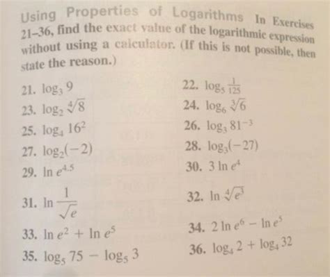 solved using properties of logarithms in exercises 21 36